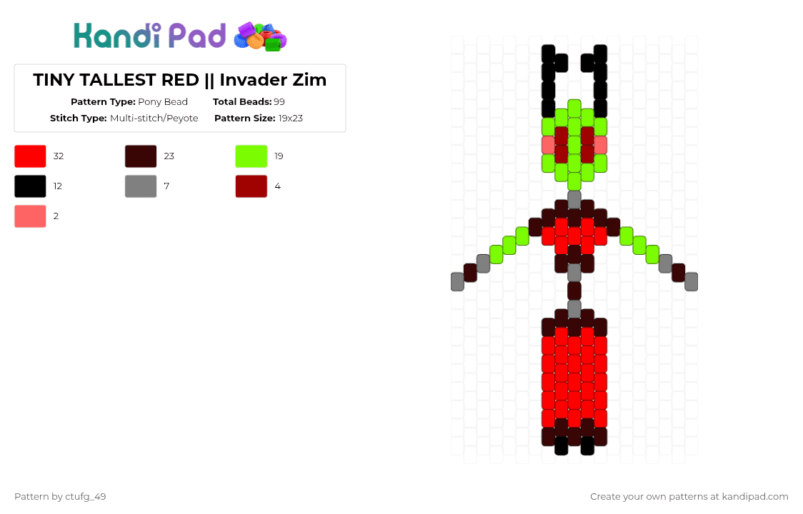 TINY TALLEST RED || Invader Zim Pony Bead Pattern - Kandi Pad | Kandi ...