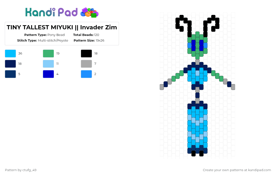 TINY TALLEST MIYUKI || Invader Zim Pony Bead Pattern - Kandi Pad ...