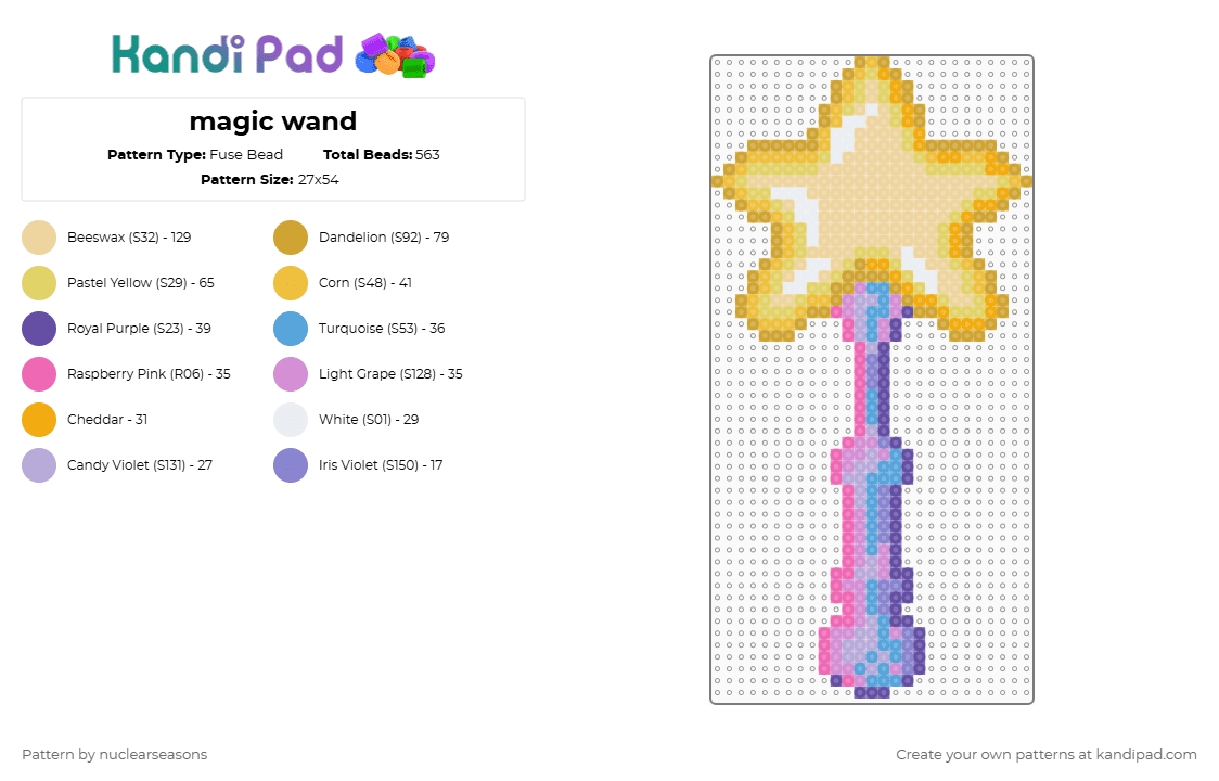 Magic wand Fuse Bead Pattern - Kandi Pad | Kandi Patterns, Fuse Bead ...