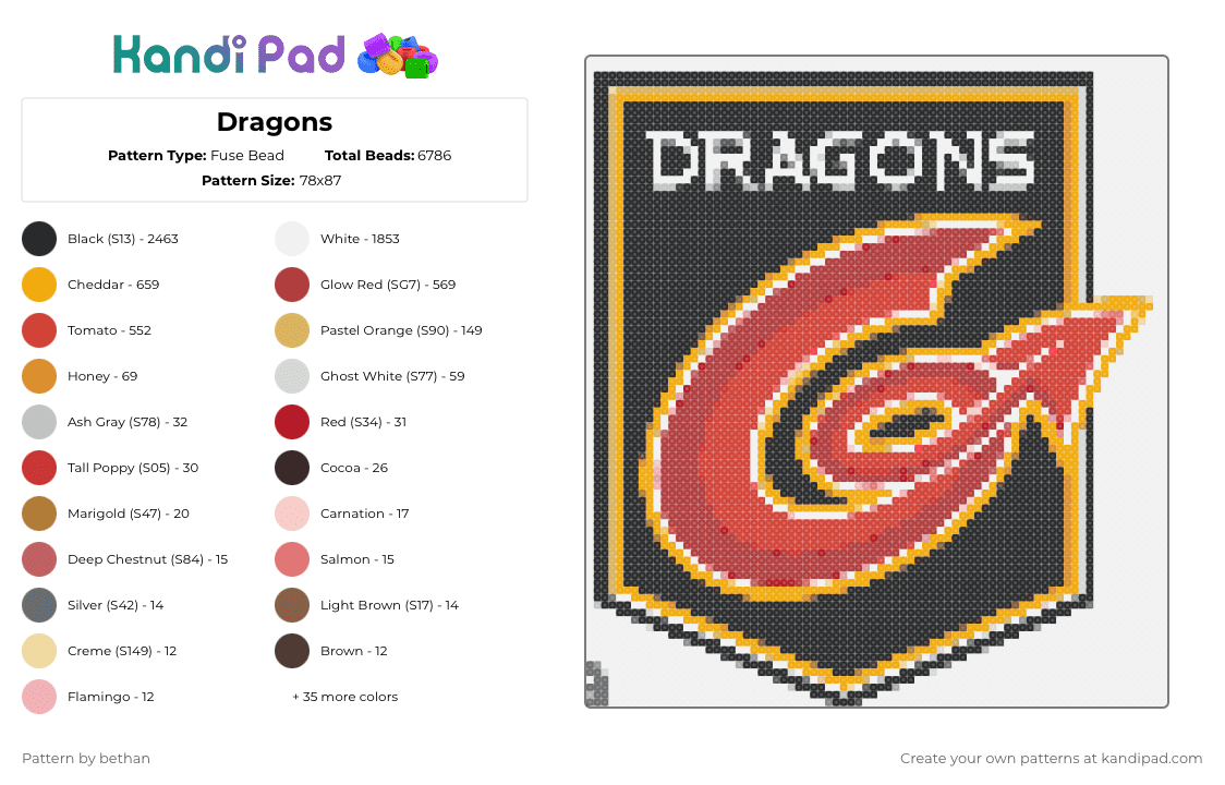 Dragons Fuse Bead Pattern - Kandi Pad | Kandi Patterns, Fuse Bead ...
