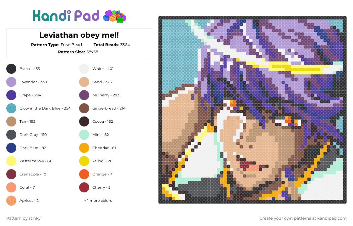 Leviathan obey me!! Fuse Bead Pattern - Kandi Pad | Kandi Patterns ...