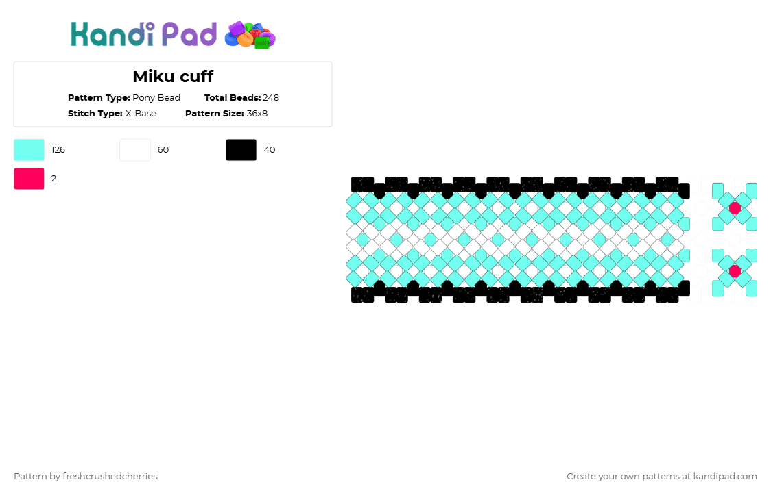 Miku cuff Pony Bead Pattern - Kandi Pad | Kandi Patterns, Fuse Bead ...