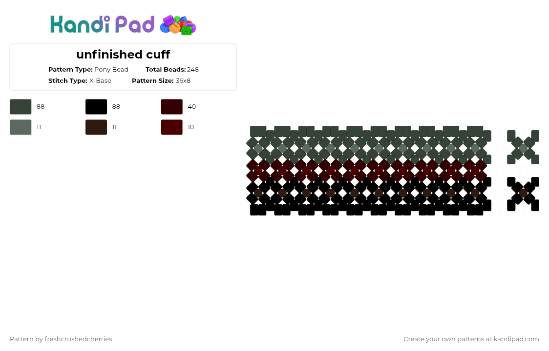 Unfinished cuff Pony Bead Pattern - Kandi Pad | Kandi Patterns, Fuse ...