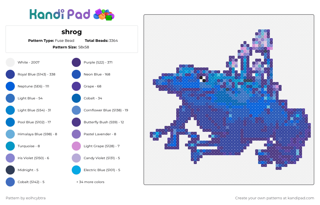 Shrog Fuse Bead Pattern - Kandi Pad | Kandi Patterns, Fuse Bead ...