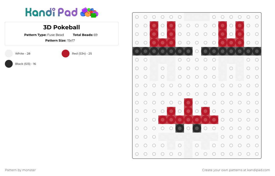 3D Pokeball Fuse Bead Pattern - Kandi Pad | Kandi Patterns, Fuse Bead ...
