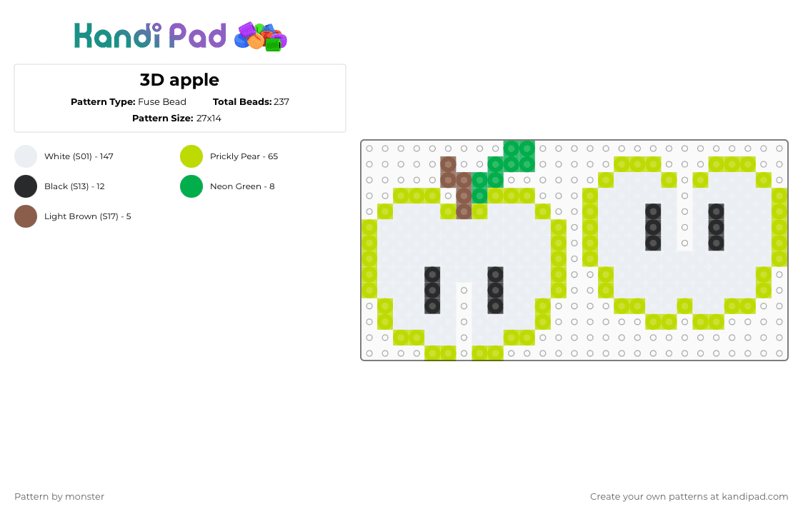 3D apple Fuse Bead Pattern - Kandi Pad | Kandi Patterns, Fuse Bead ...