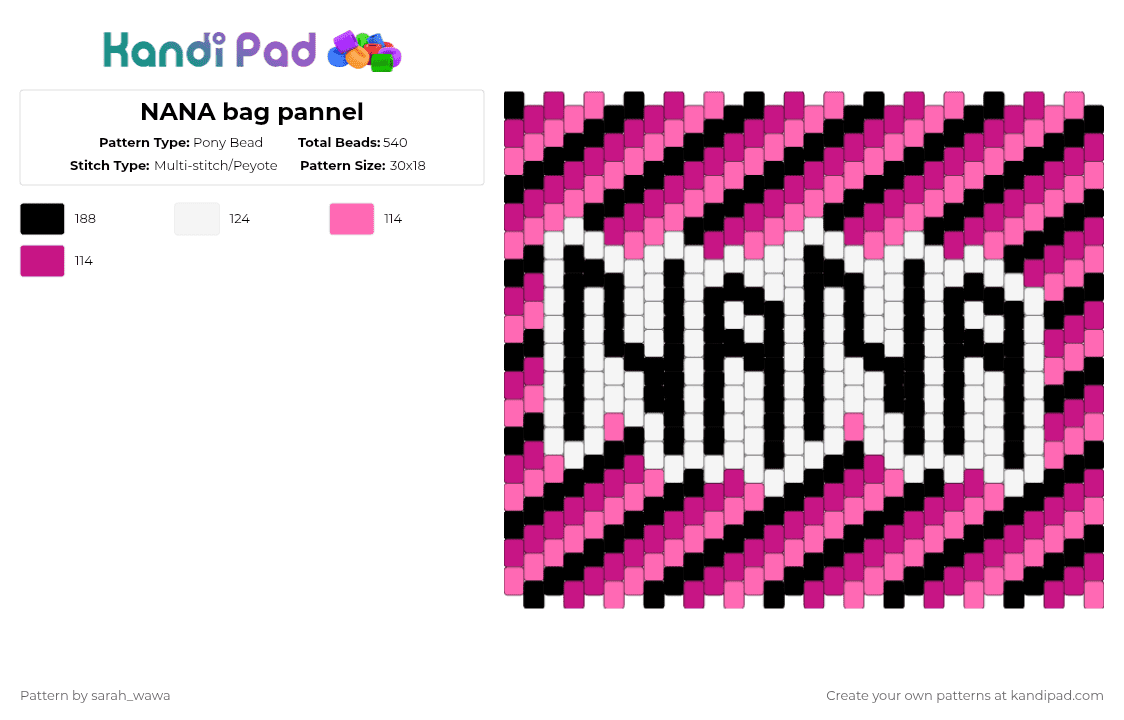 NANA bag pannel Pony Bead Pattern - Kandi Pad | Kandi Patterns, Fuse ...