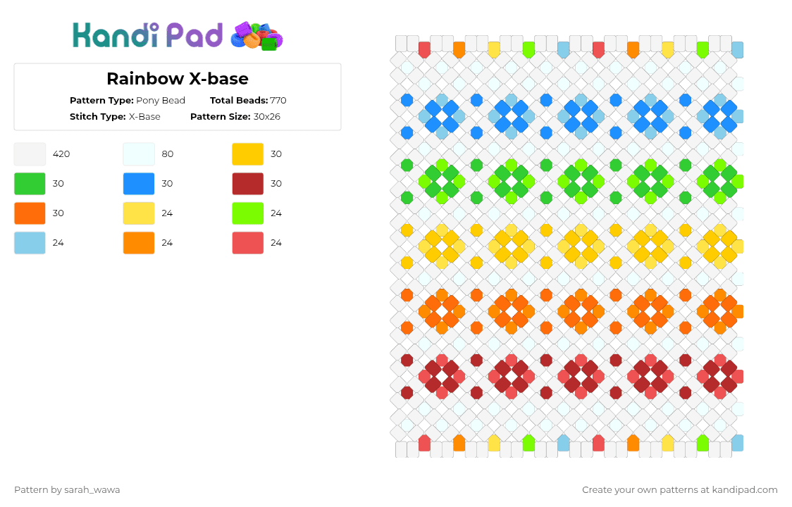 Rainbow X-base Pony Bead Pattern - Kandi Pad | Kandi Patterns, Fuse ...