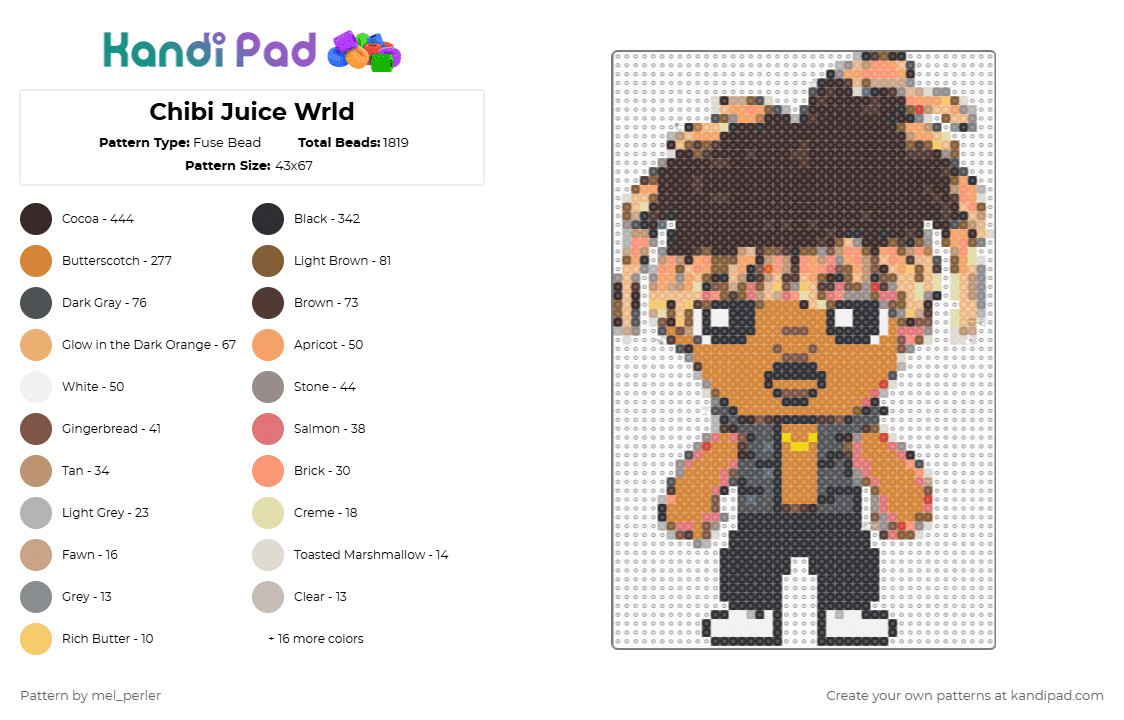 Chibi Juice Wrld Fuse Bead Pattern - Kandi Pad | Kandi Patterns, Fuse ...