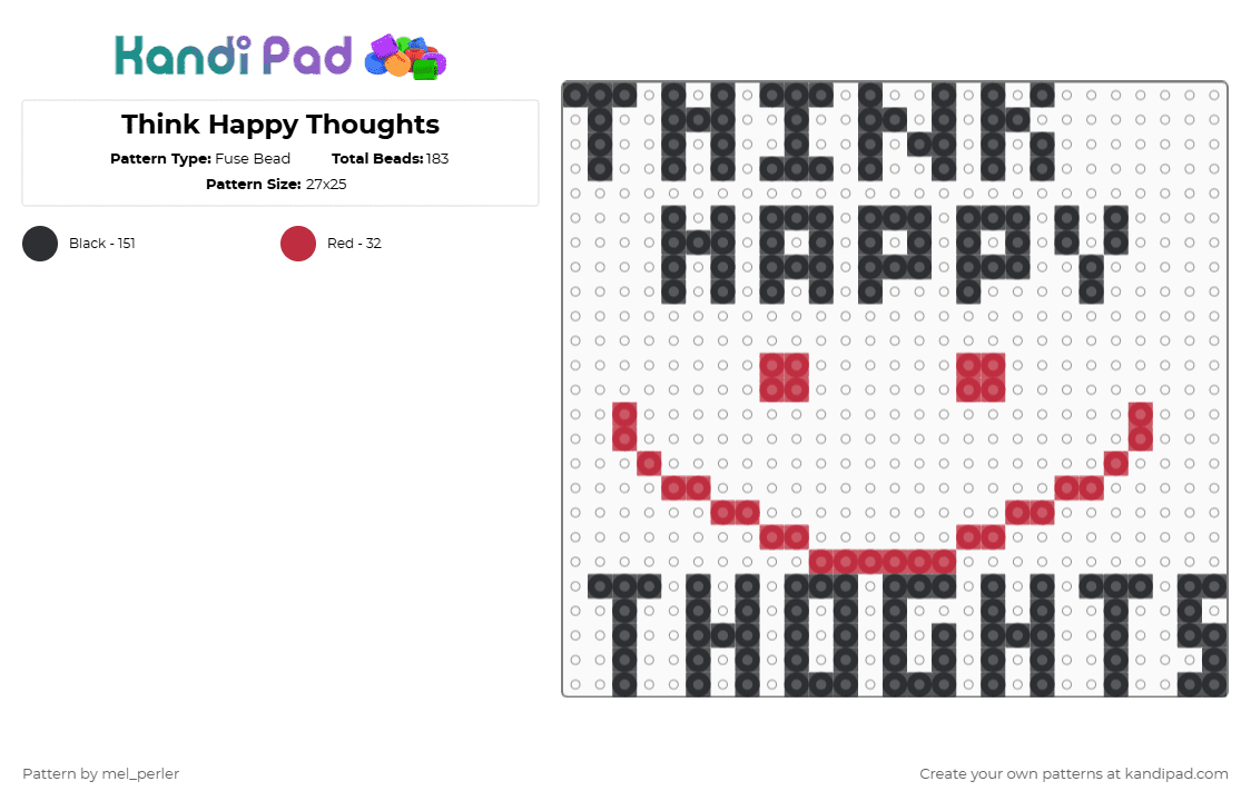 Think Happy Thoughts Fuse Bead Pattern - Kandi Pad | Kandi Patterns ...