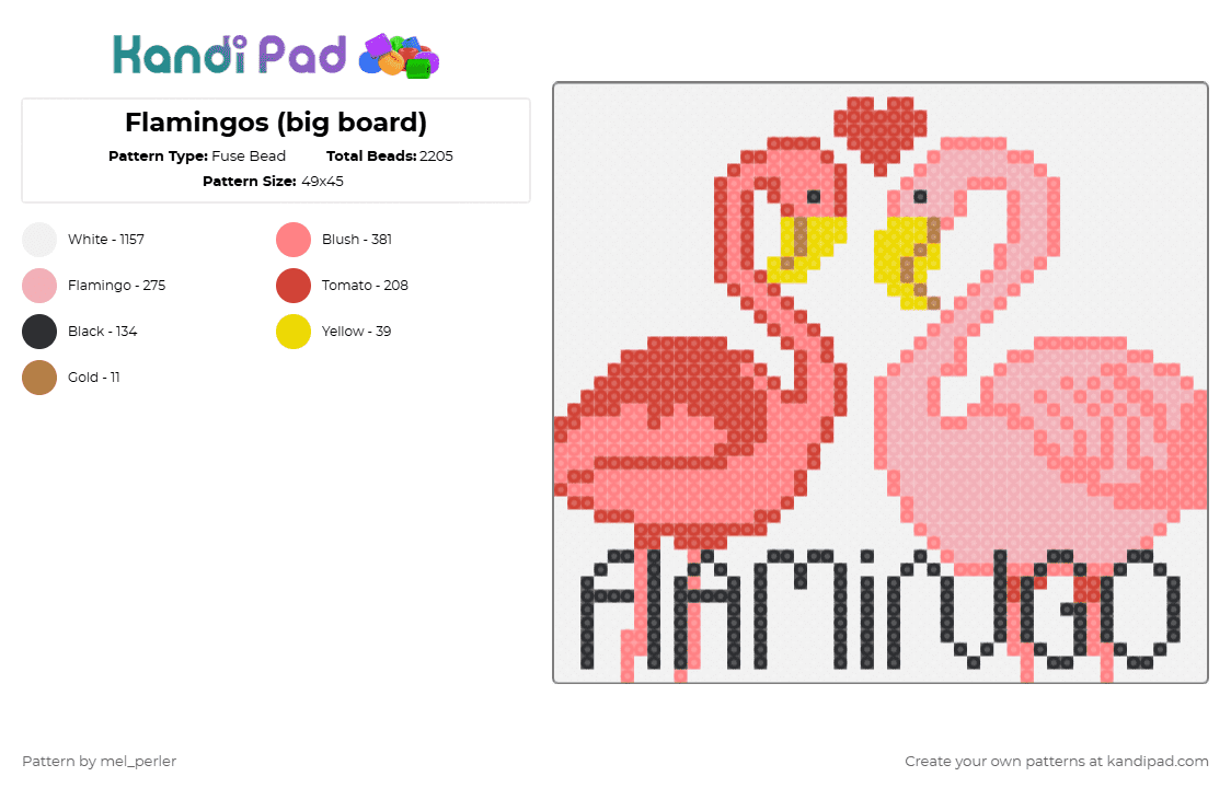 Flamingos (big board) Fuse Bead Pattern - Kandi Pad | Kandi Patterns ...