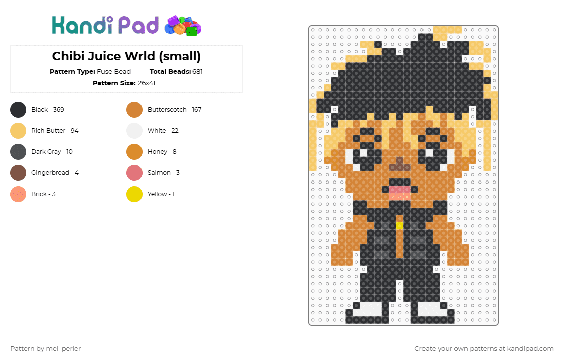 Chibi Juice Wrld (small) Fuse Bead Pattern - Kandi Pad | Kandi Patterns ...