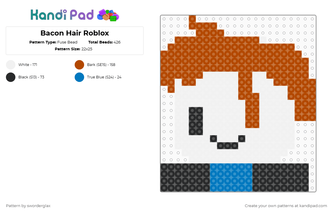Bacon Hair Roblox Fuse Bead Pattern - Kandi Pad | Kandi Patterns, Fuse ...