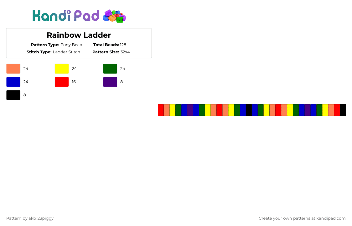 Rainbow Ladder Pony Bead Pattern - Kandi Pad | Kandi Patterns, Fuse ...