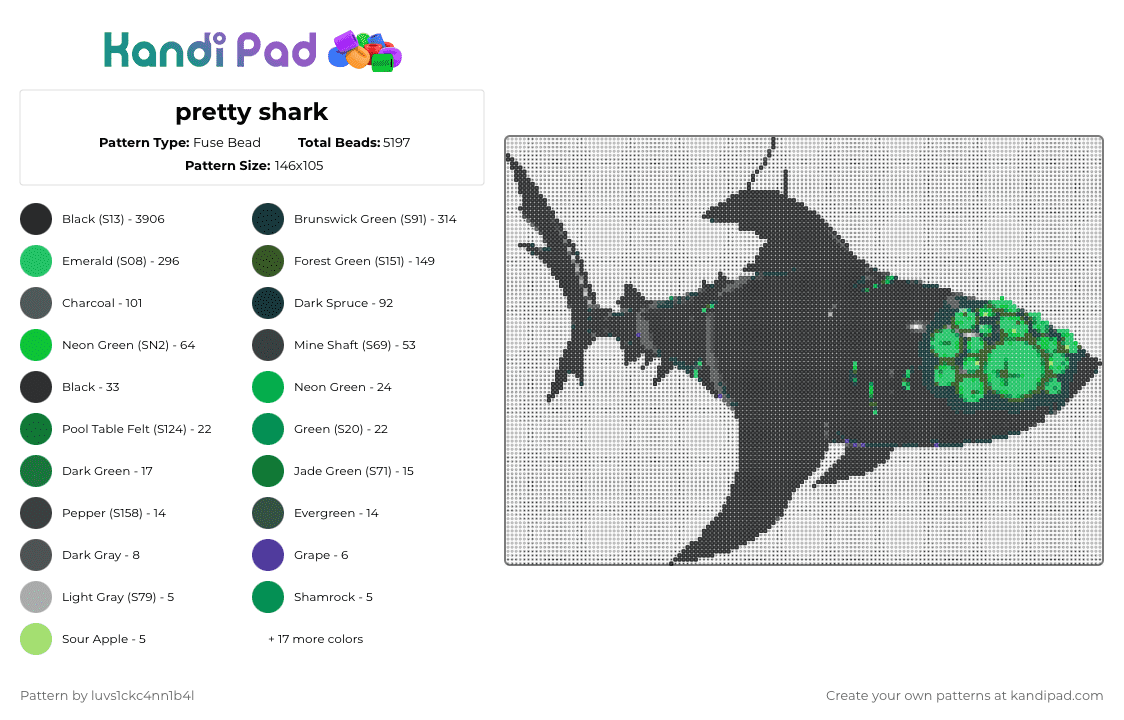 Pretty shark Fuse Bead Pattern - Kandi Pad | Kandi Patterns, Fuse Bead ...