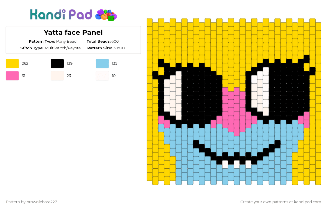 Yatta face Panel Pony Bead Pattern - Kandi Pad | Kandi Patterns, Fuse ...