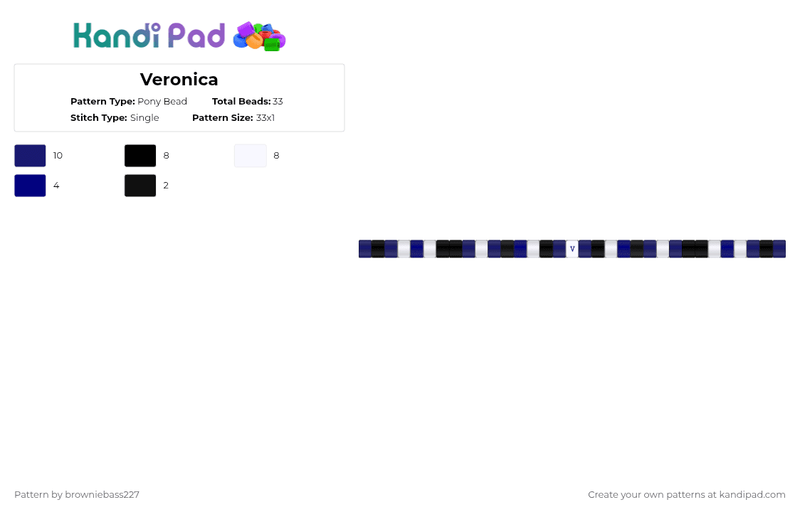 Veronica Pony Bead Pattern - Kandi Pad | Kandi Patterns, Fuse Bead ...