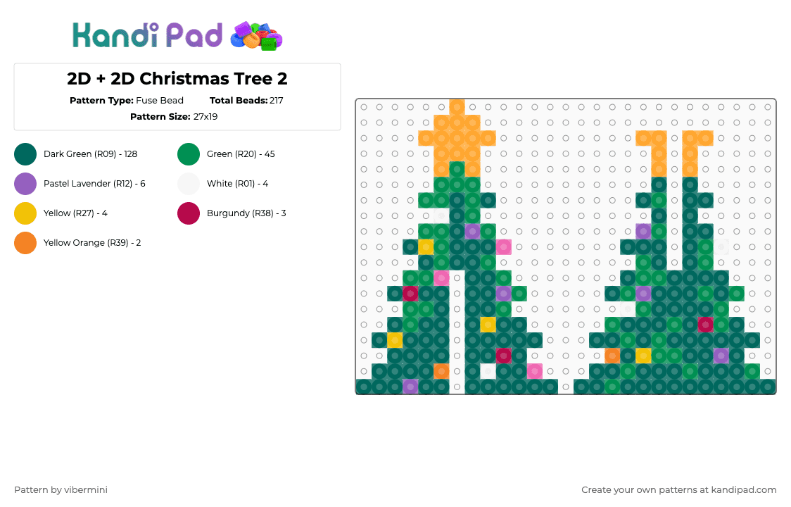 2D + 2D Christmas Tree 2 Fuse Bead Pattern - Kandi Pad | Kandi Patterns ...
