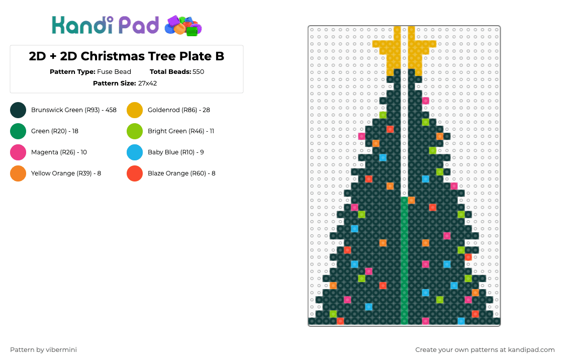 2D + 2D Christmas Tree Plate B Fuse Bead Pattern - Kandi Pad | Kandi ...