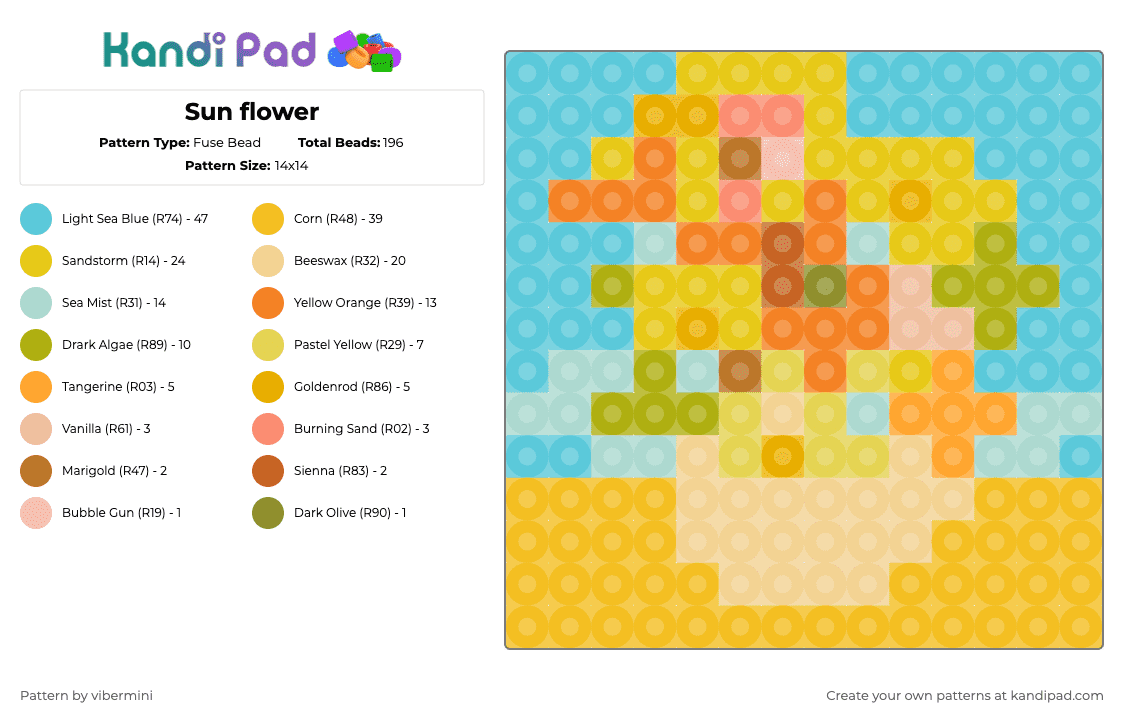 Sun flower Fuse Bead Pattern - Kandi Pad | Kandi Patterns, Fuse Bead ...