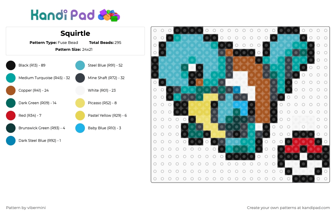 Squirtle Fuse Bead Pattern - Kandi Pad | Kandi Patterns, Fuse Bead ...