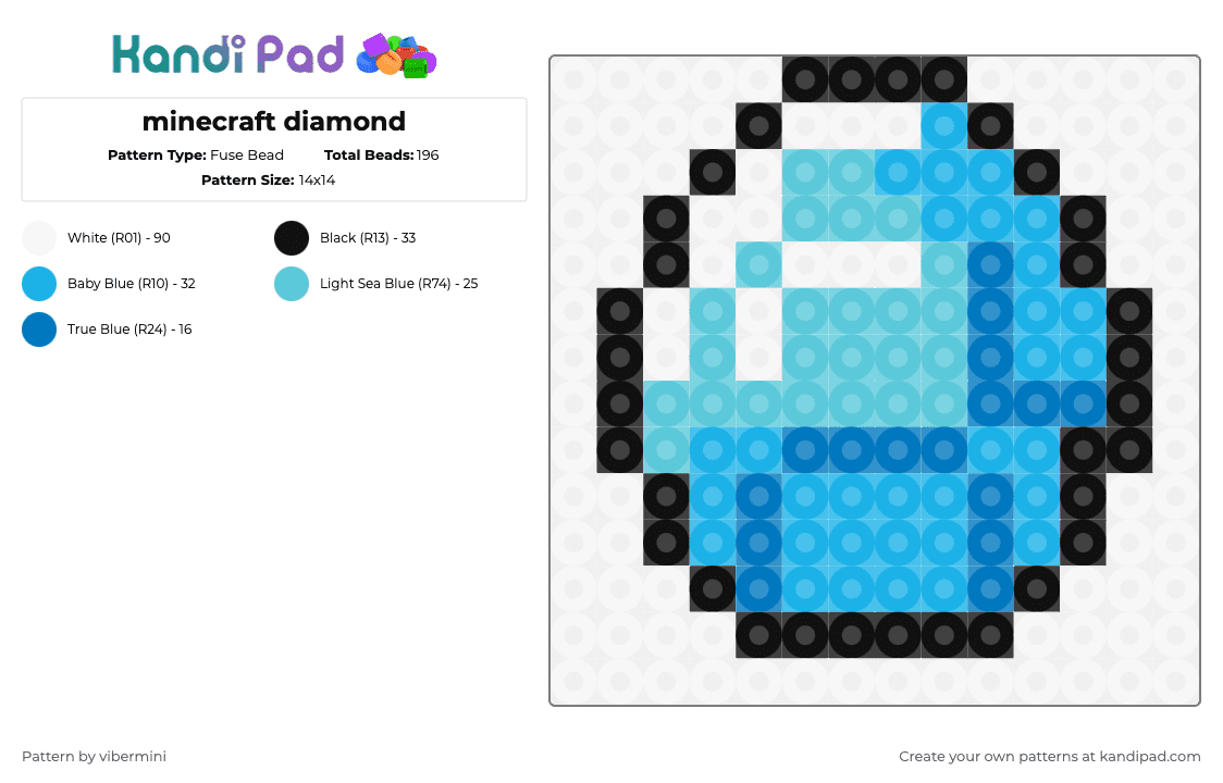 Minecraft diamond Fuse Bead Pattern - Kandi Pad | Kandi Patterns, Fuse ...