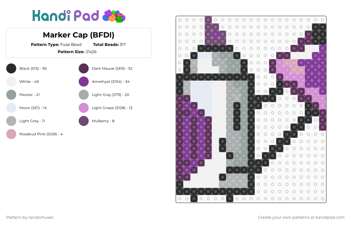 Marker Cap (BFDI) Fuse Bead Pattern - Kandi Pad | Kandi Patterns, Fuse ...