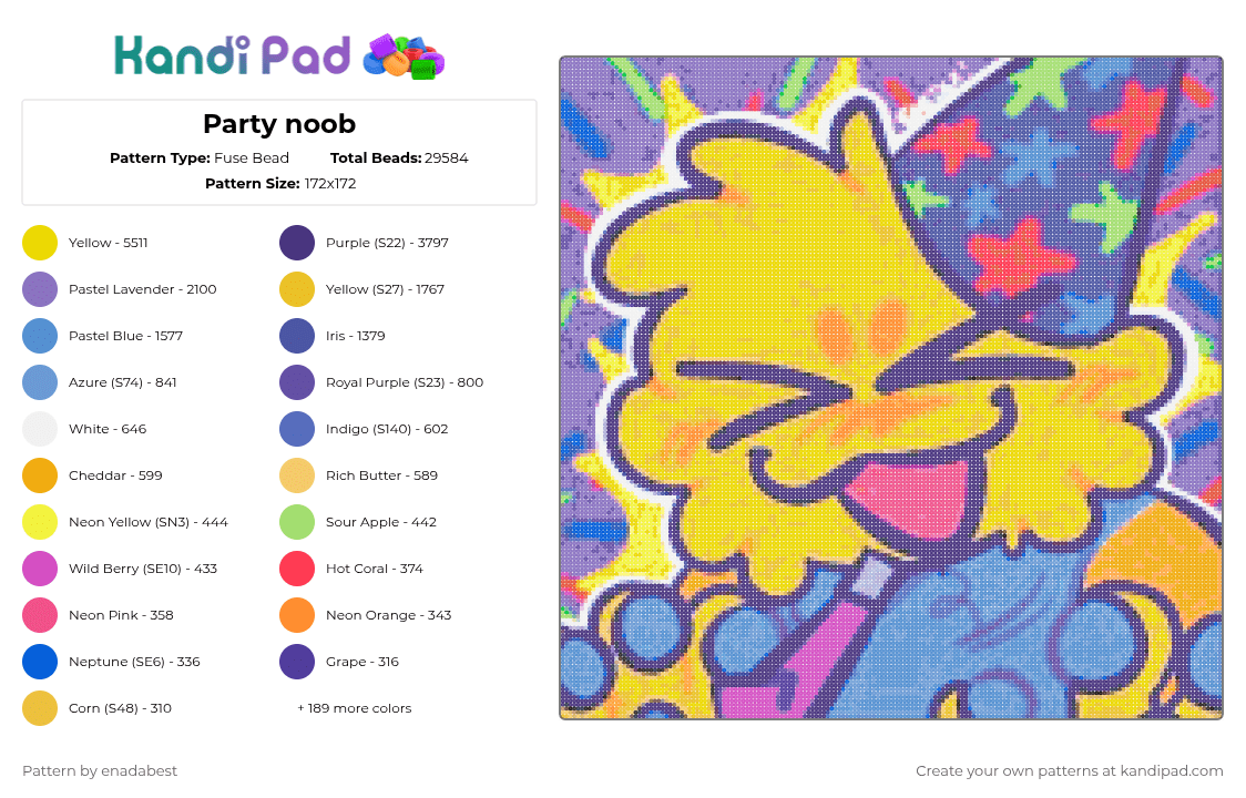Party noob Fuse Bead Pattern - Kandi Pad | Kandi Patterns, Fuse Bead ...