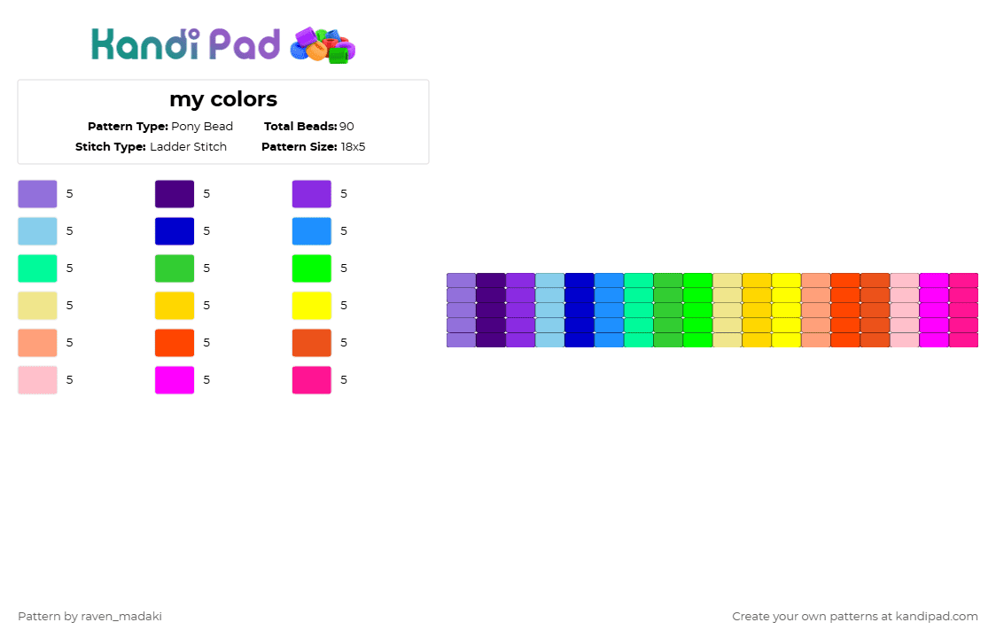 My colors Pony Bead Pattern - Kandi Pad | Kandi Patterns, Fuse Bead ...