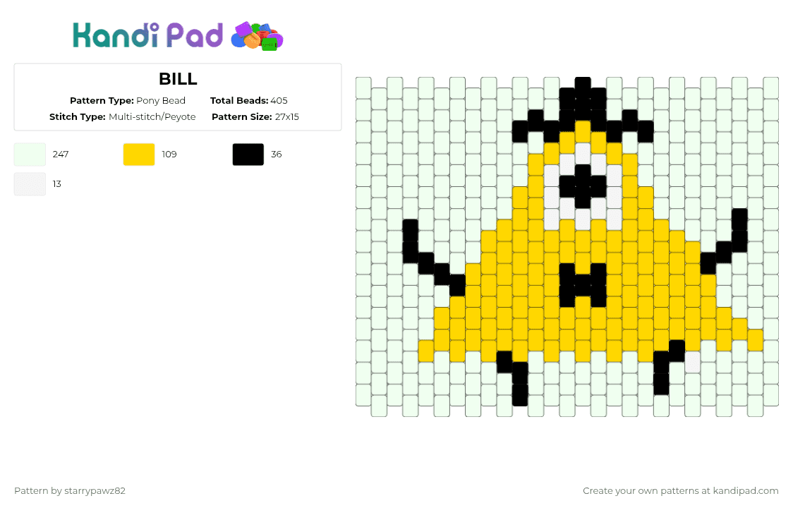 BILL Pony Bead Pattern - Kandi Pad | Kandi Patterns, Fuse Bead Patterns ...