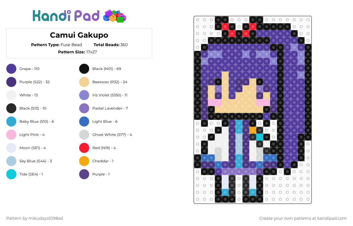 Camui Gakupo Fuse Bead Pattern - Kandi Pad | Kandi Patterns, Fuse Bead ...
