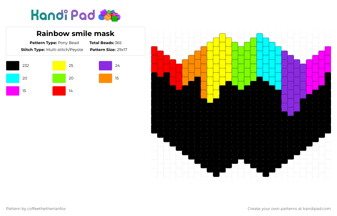 Rainbow smile mask Pony Bead Pattern - Kandi Pad | Kandi Patterns, Fuse ...