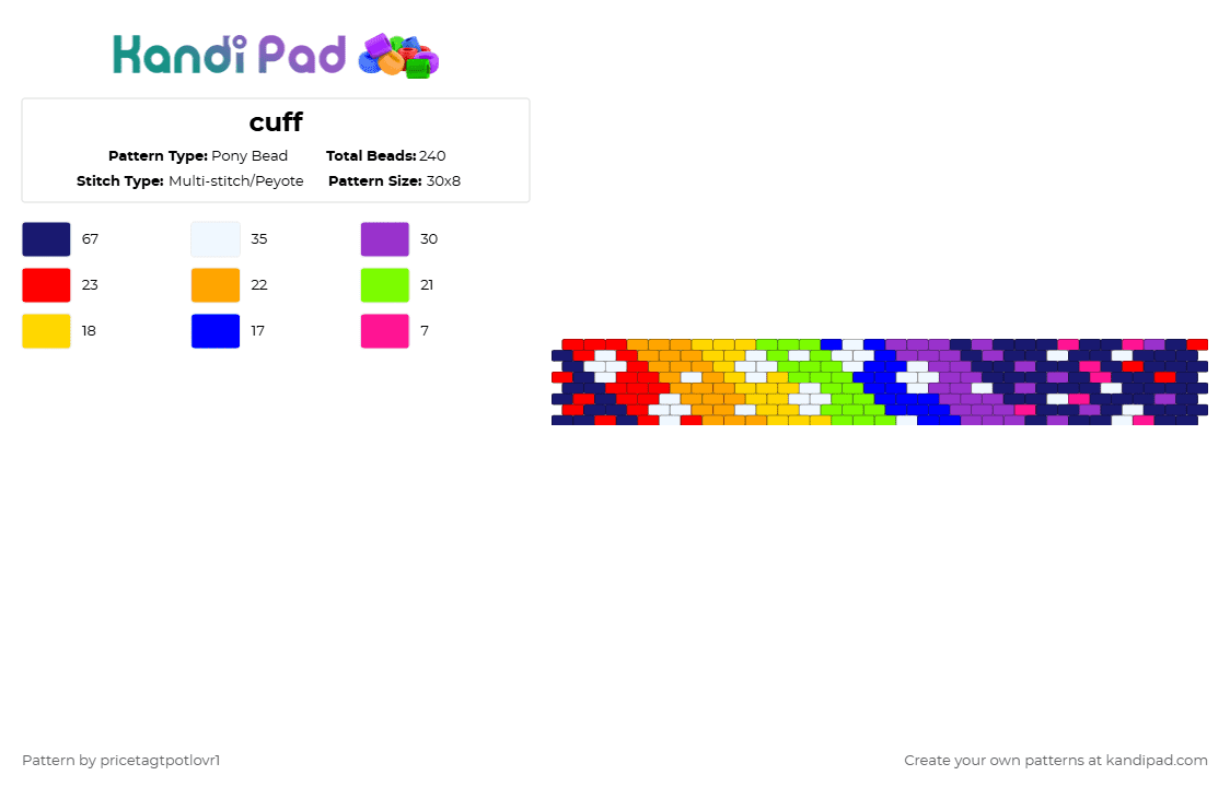 Cuff Pony Bead Pattern - Kandi Pad | Kandi Patterns, Fuse Bead Patterns ...