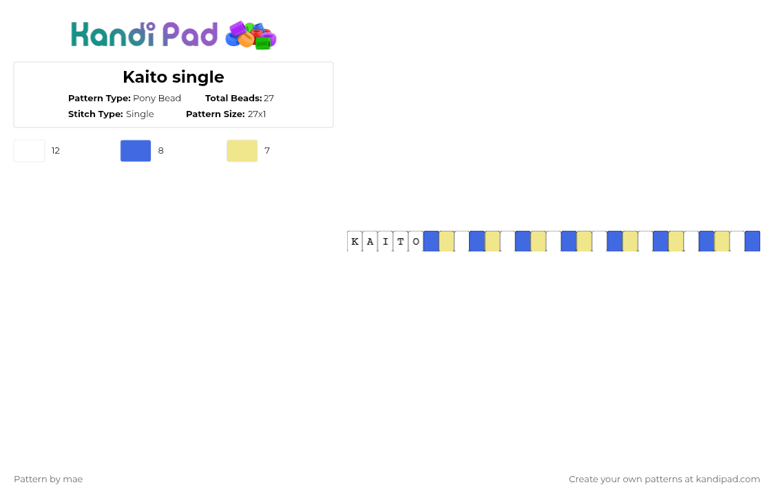 Kaito single Pony Bead Pattern - Kandi Pad | Kandi Patterns, Fuse Bead ...