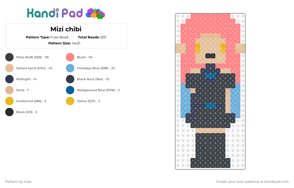 Mizi chibi Fuse Bead Pattern - Kandi Pad | Kandi Patterns, Fuse Bead ...