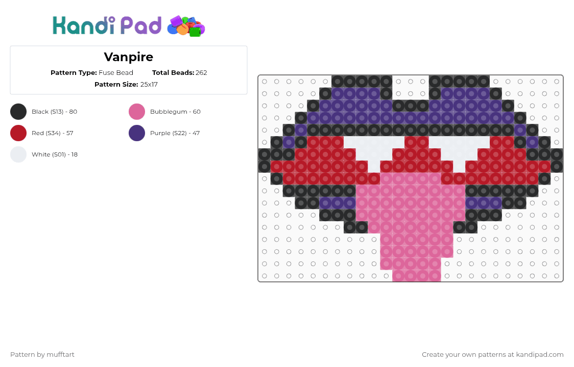 Vanpire Fuse Bead Pattern - Kandi Pad | Kandi Patterns, Fuse Bead ...