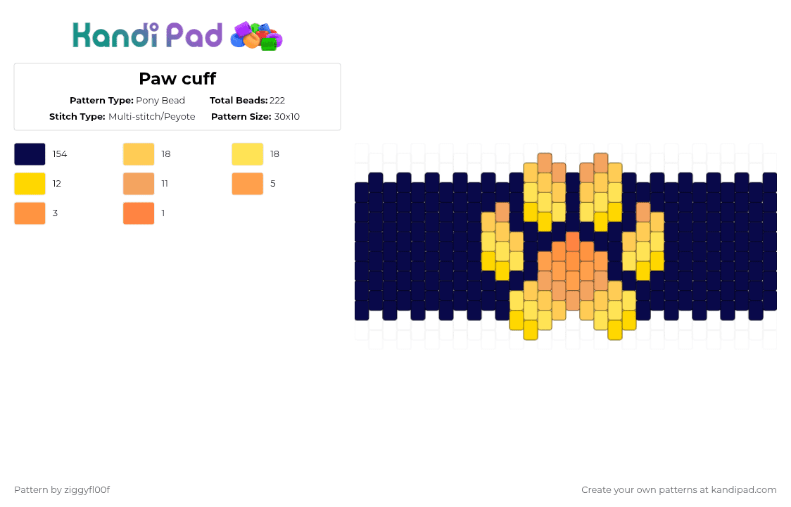 Paw cuff Pony Bead Pattern - Kandi Pad | Kandi Patterns, Fuse Bead ...