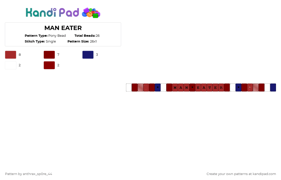 MAN EATER Pony Bead Pattern - Kandi Pad | Kandi Patterns, Fuse Bead ...