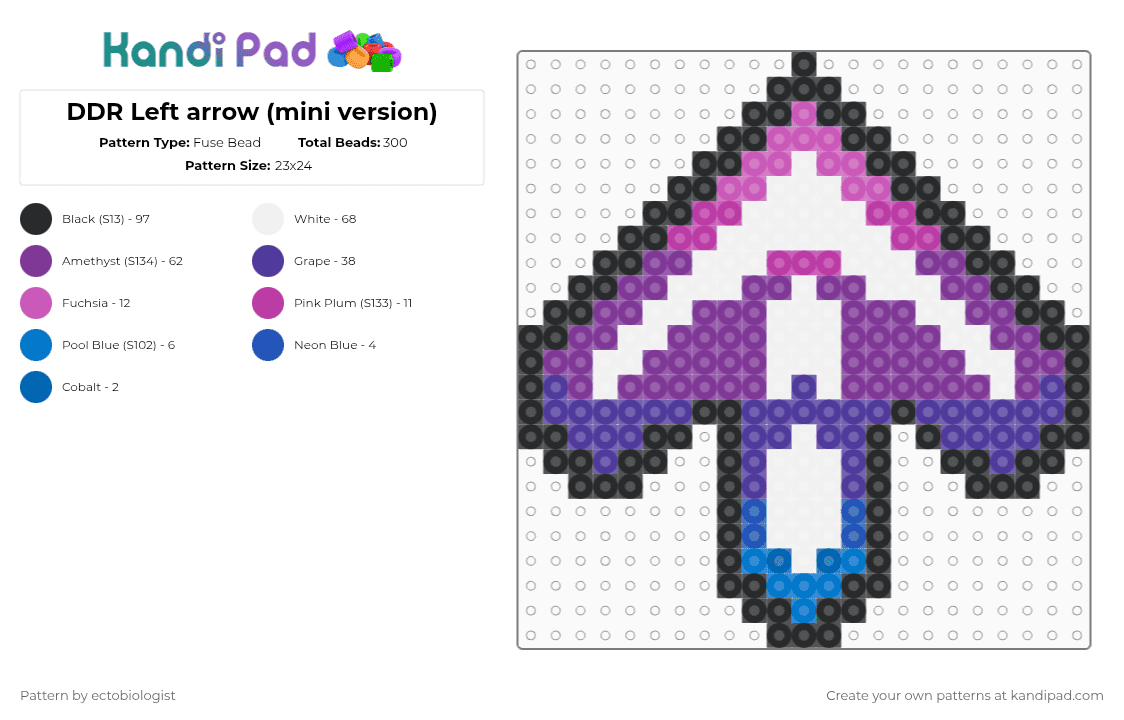 DDR arrow 2 (mini version) Fuse Bead Pattern - Kandi Pad | Kandi ...