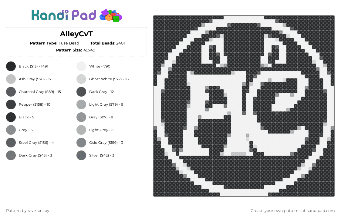 AlleyCvT Fuse Bead Pattern - Kandi Pad | Kandi Patterns, Fuse Bead ...