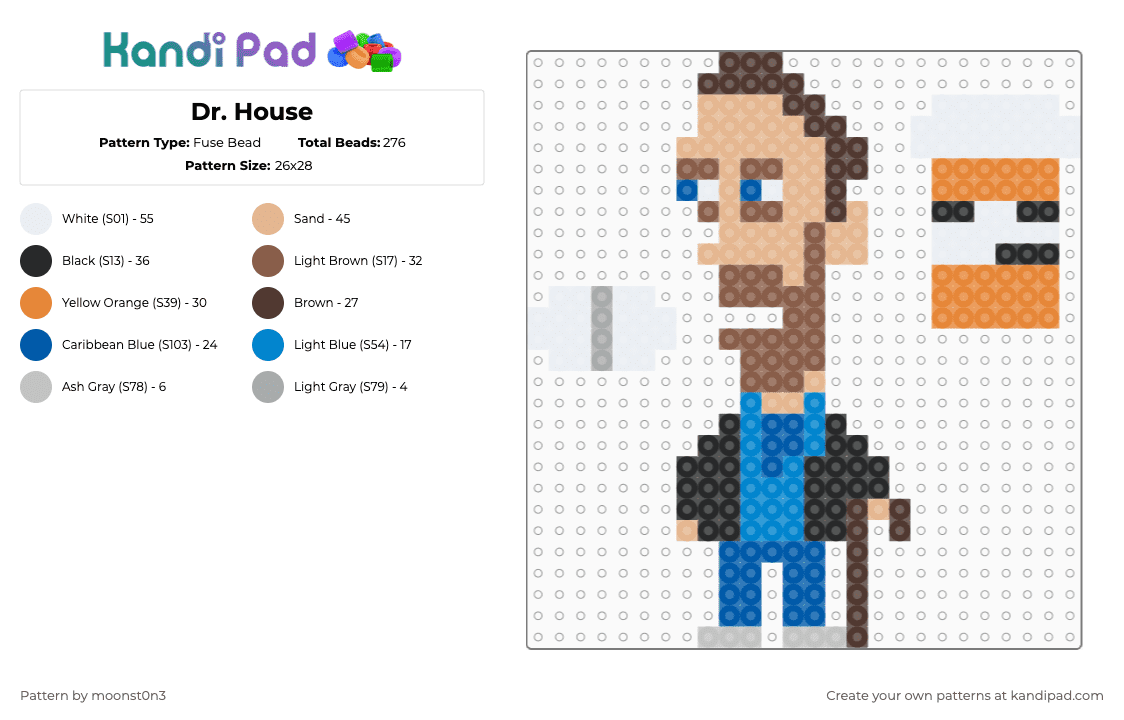 Dr. House Fuse Bead Pattern - Kandi Pad | Kandi Patterns, Fuse Bead ...
