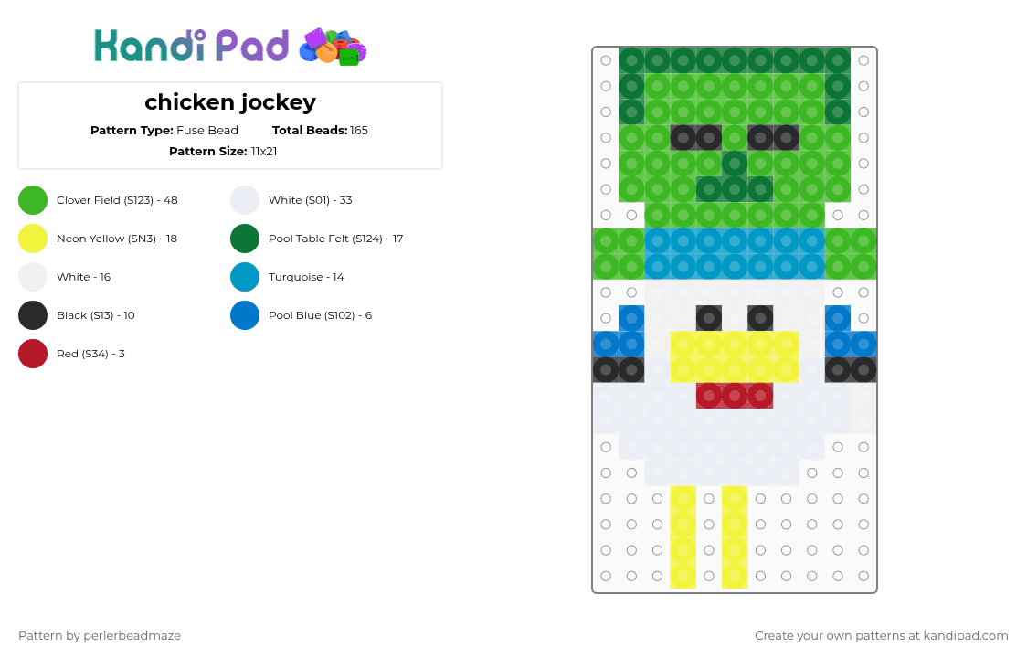 Chicken jockey Fuse Bead Pattern - Kandi Pad | Kandi Patterns, Fuse ...