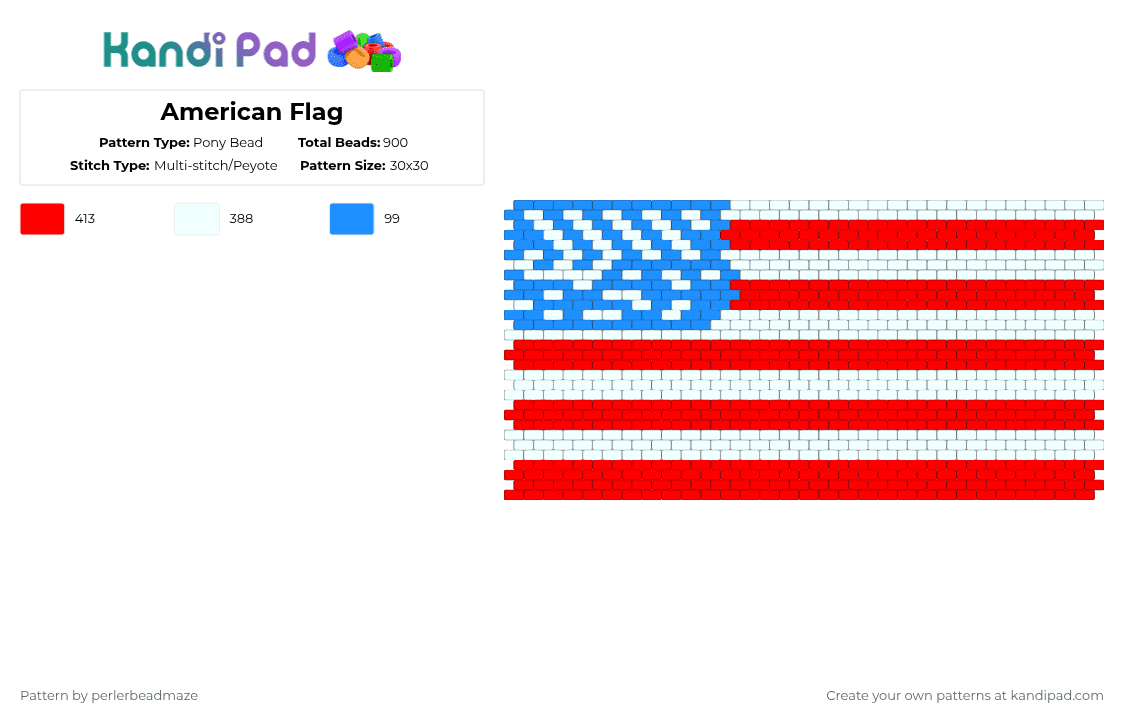 American Flag Pony Bead Pattern - Kandi Pad | Kandi Patterns, Fuse Bead ...