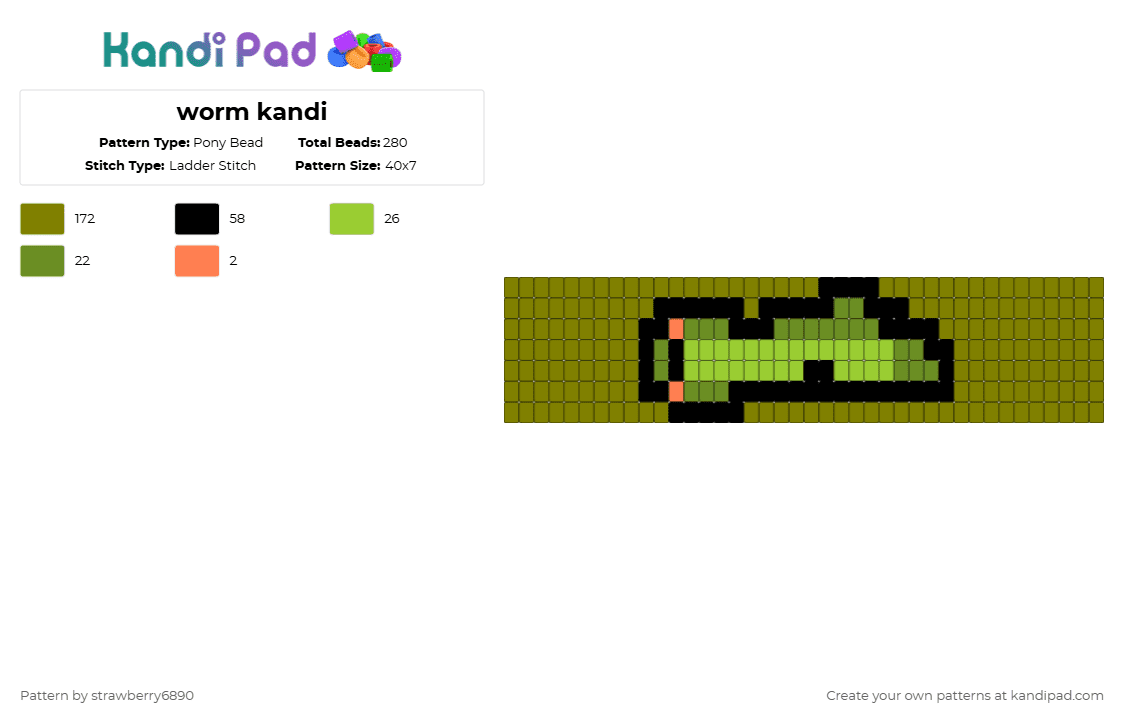 Worm kandi Pony Bead Pattern - Kandi Pad | Kandi Patterns, Fuse Bead ...