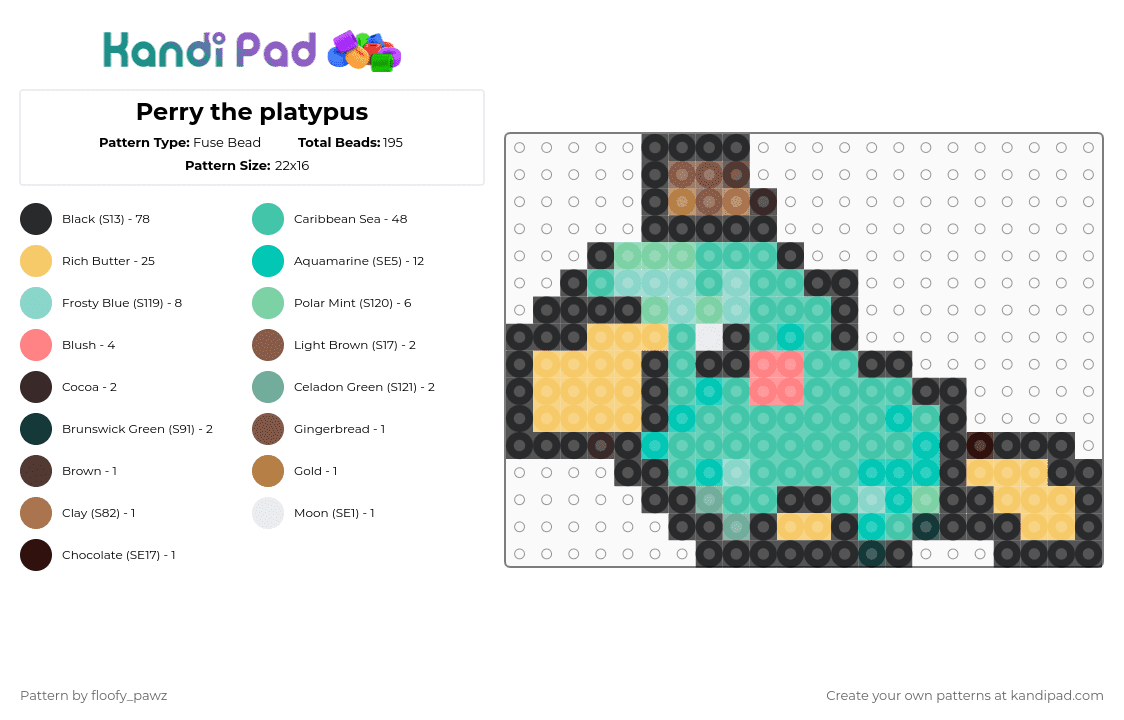 Perry the platypus Fuse Bead Pattern - Kandi Pad | Kandi Patterns, Fuse ...