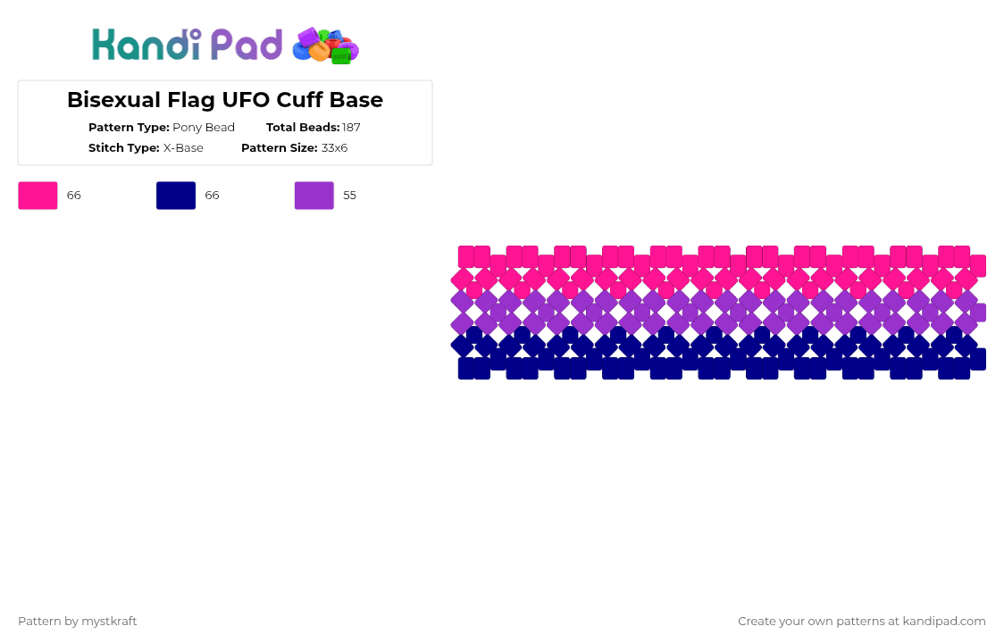 Bisexual Flag UFO Cuff Base Pony Bead Pattern - Kandi Pad | Kandi ...