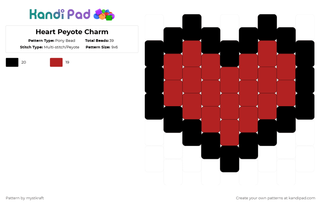 Heart Peyote Charm Pony Bead Pattern - Kandi Pad | Kandi Patterns, Fuse ...