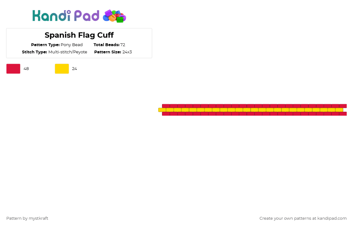 Spanish Flag Cuff Pony Bead Pattern - Kandi Pad | Kandi Patterns, Fuse ...
