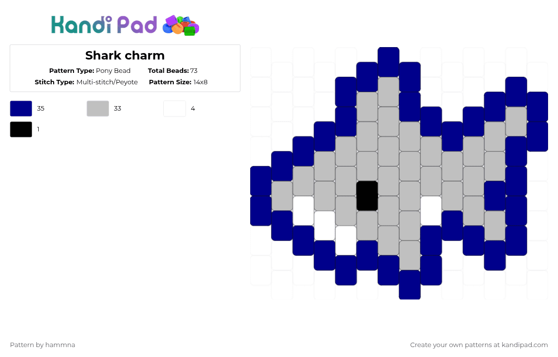 Shark charm Pony Bead Pattern - Kandi Pad | Kandi Patterns, Fuse Bead ...