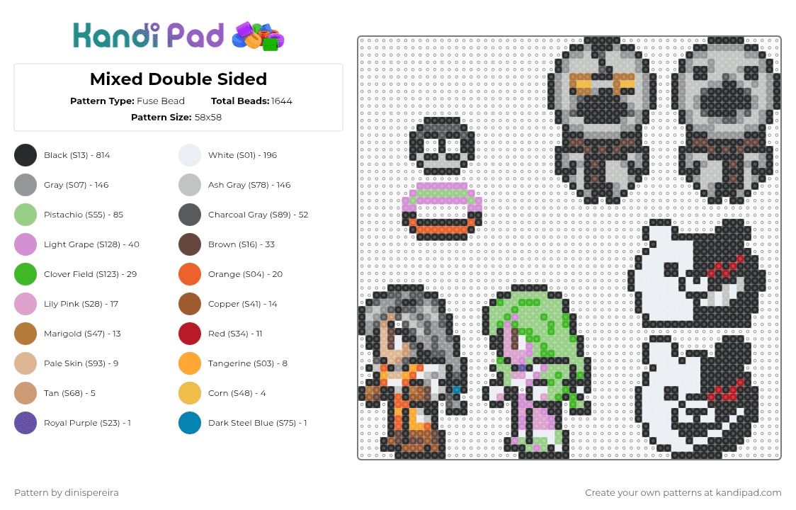 Mixed Double Sided Fuse Bead Pattern - Kandi Pad | Kandi Patterns, Fuse ...